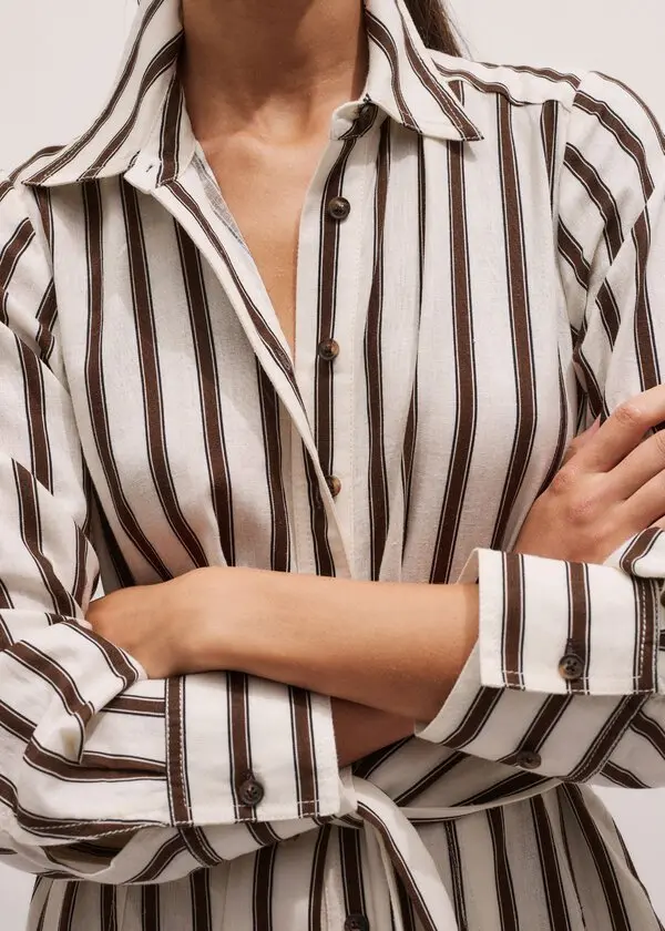 Me+Em Striped Maxi Shirt Dress With Belt - Light Cream Multi | Editorialist