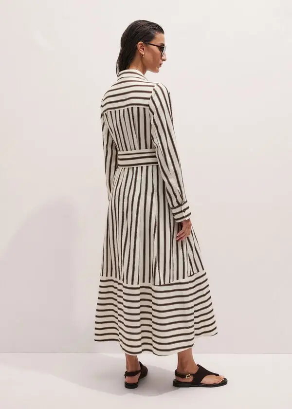 Me+Em Striped Maxi Shirt Dress With Belt - Light Cream Multi | Editorialist
