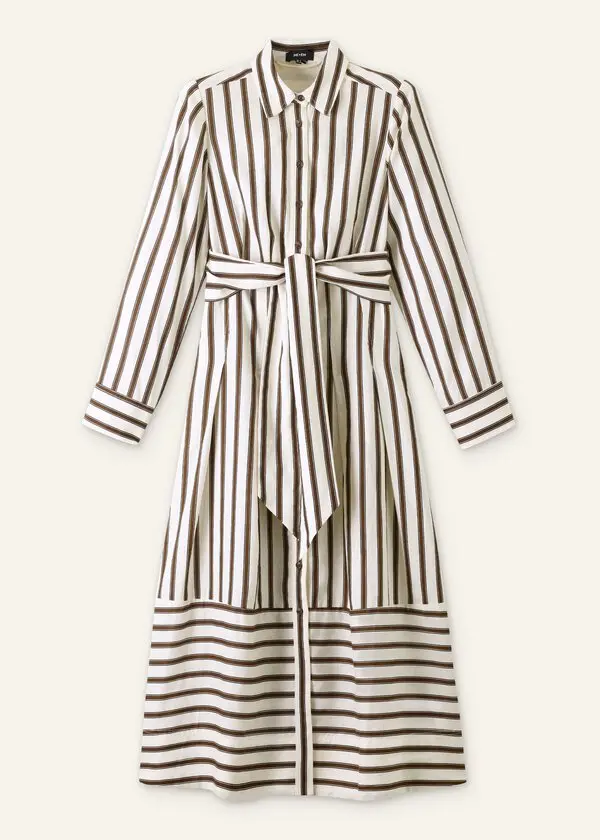 Me+Em Striped Maxi Shirt Dress With Belt - Light Cream Multi | Editorialist