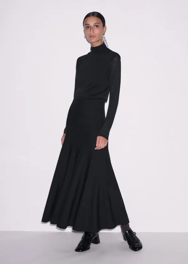 ME+EM High Neck Knit Maxi Dress With Layering Top - Black | Editorialist