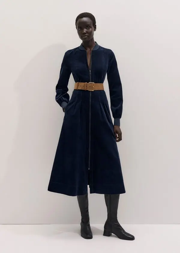 ME+EM Cotton Cord Pleated Midi Dress