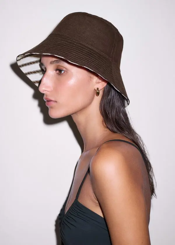 ME+EM Stripe Reversible Bucket Hat - Chocolate/soft White