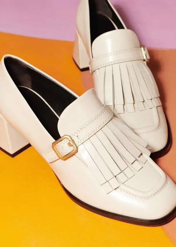 ME+EM Fringe Block Heel Loafer - Cream