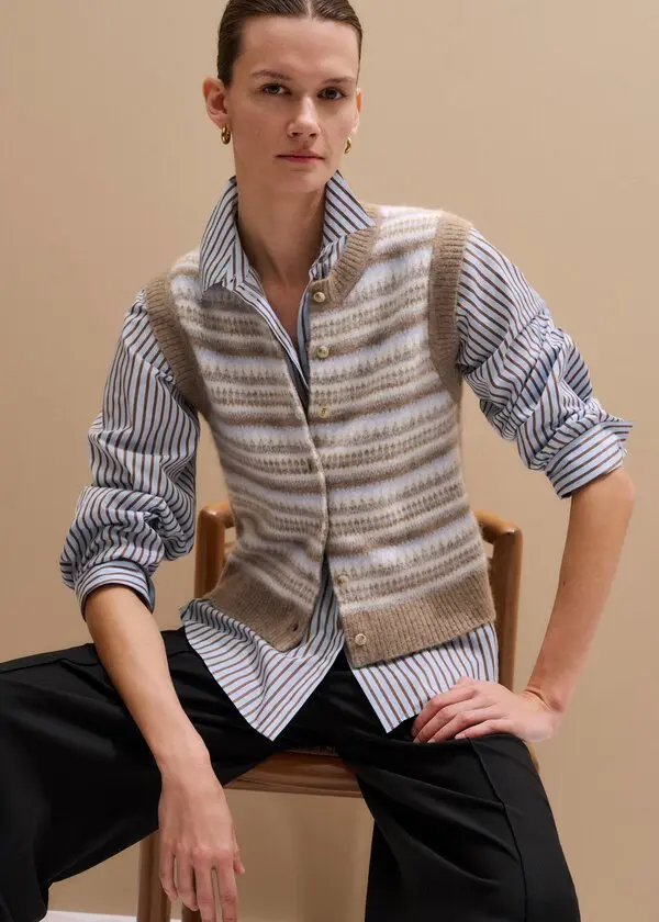 ME+EM Fairisle Jacquard Button-through Crop Vest - Hazelnut Multi