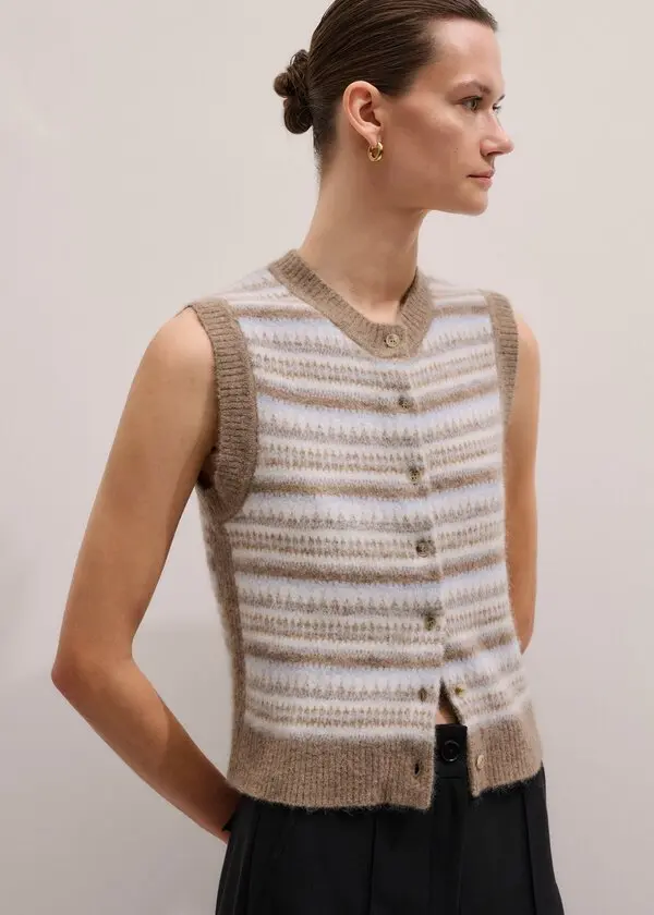 ME+EM Fairisle Jacquard Button-through Crop Vest