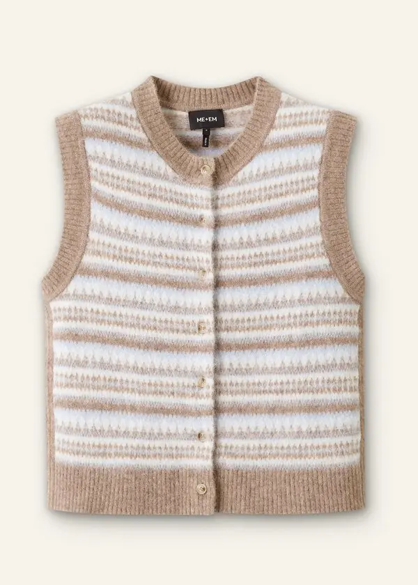 ME+EM Fairisle Jacquard Button-through Crop Vest