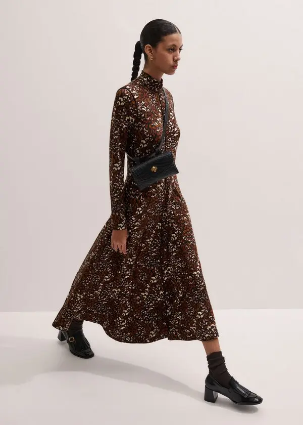 ME+EM Twisting Feather Print High Neck Maxi Dress