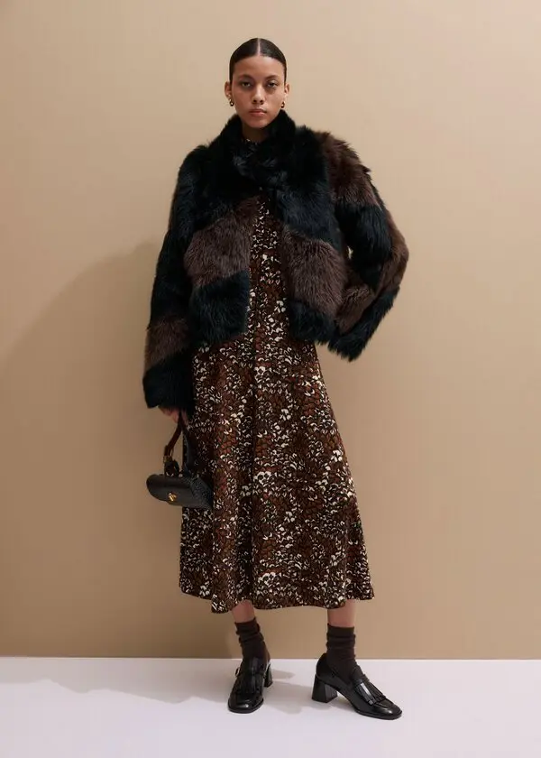 ME+EM Twisting Feather Print High Neck Maxi Dress