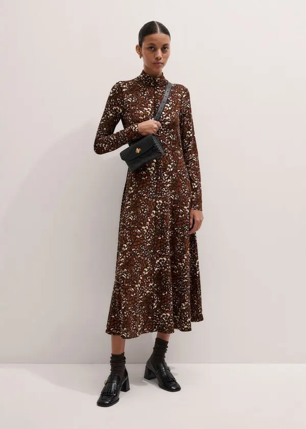 ME+EM Twisting Feather Print High Neck Maxi Dress