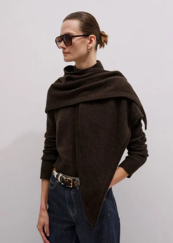 ME+EM Cashmere Triangle Knit Scarf - Warm Chocolate Mélange