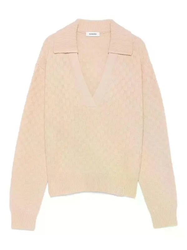 Sandro Textured V-neck Knit Sweater - Neutrals