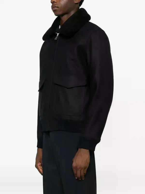 Sandro Oversized Wool Blend Bomber Jacket With Detachable Shearling Collar - Blue