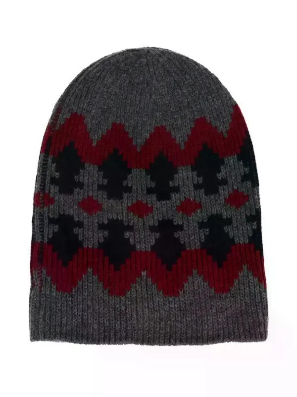 TOD'S Patterned Ribbed Beanie - Grey