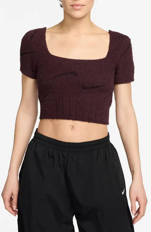 Nike Bouclé Knit Slim Fit Crop Top - Burgundy Crush
