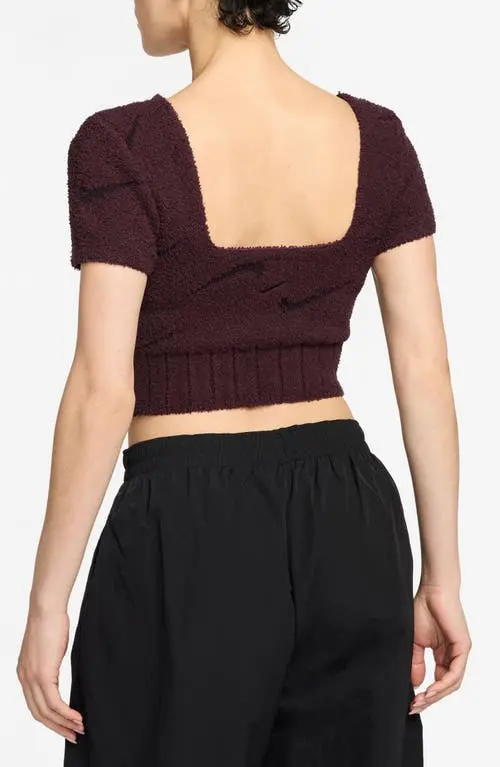 Nike Bouclé Knit Slim Fit Crop Top - Burgundy Crush