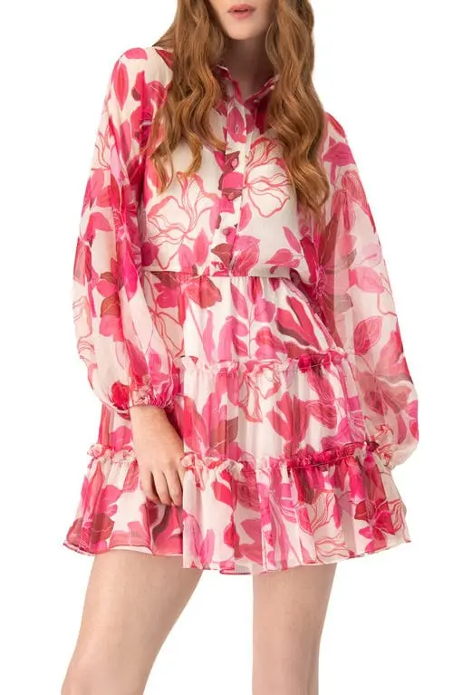 IVONNE Short Floral Print Shirt Dress - Fuchsia