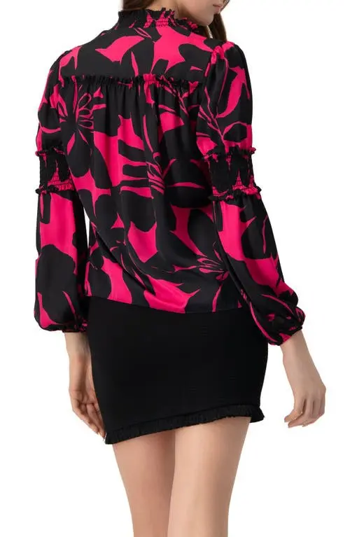 IVONNE Long Sleeve Smocked Blouse With High Neck