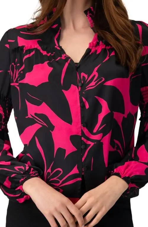 IVONNE Long Sleeve Smocked Blouse With High Neck