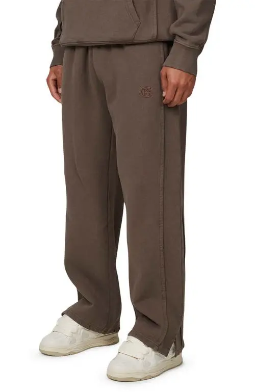 GOOD FOR NOTHING Ribbed Emblem Split Hem Joggers - Brown