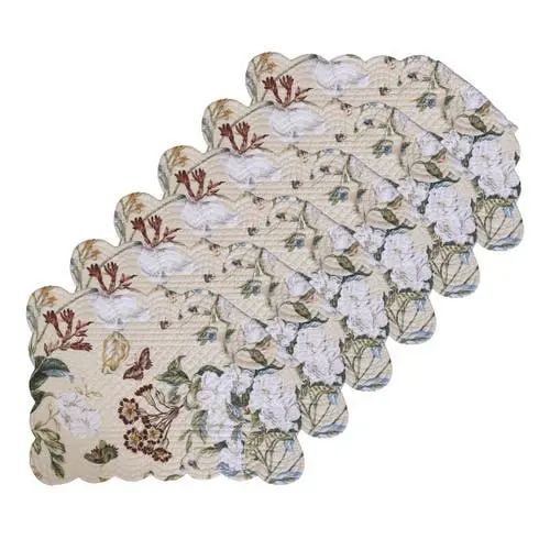 C&F HOME Garden Images Reversible Machine Washable Scallop Quilt Placemats Set Of 6 - Beige