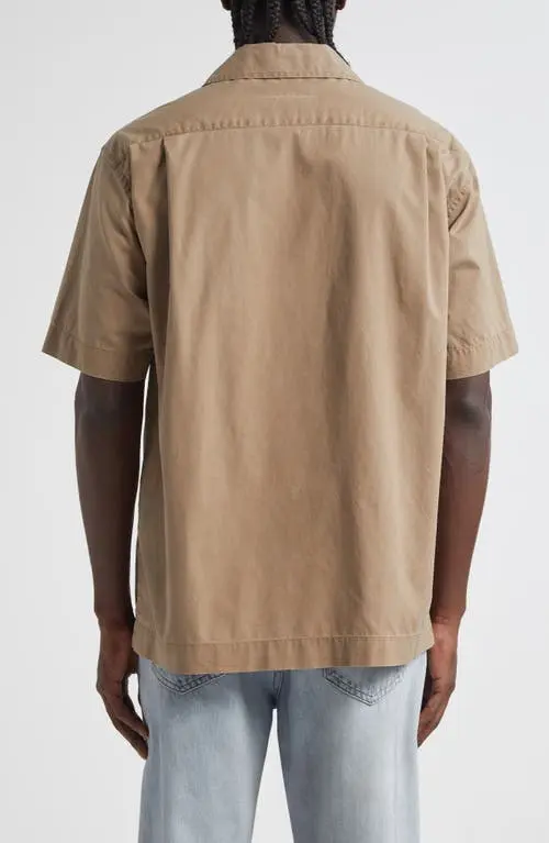 MAISON MARGIELA Embroidered Numeric Logo Short Sleeve Button-up Shirt - Dune