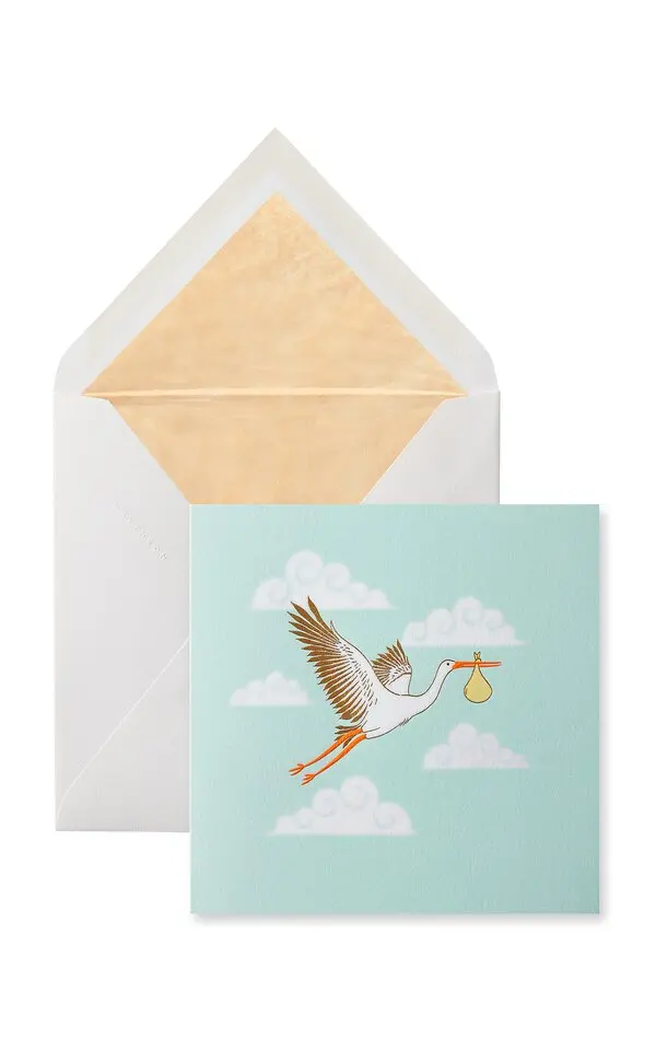Smythson Stork Birth Greeting Card - White