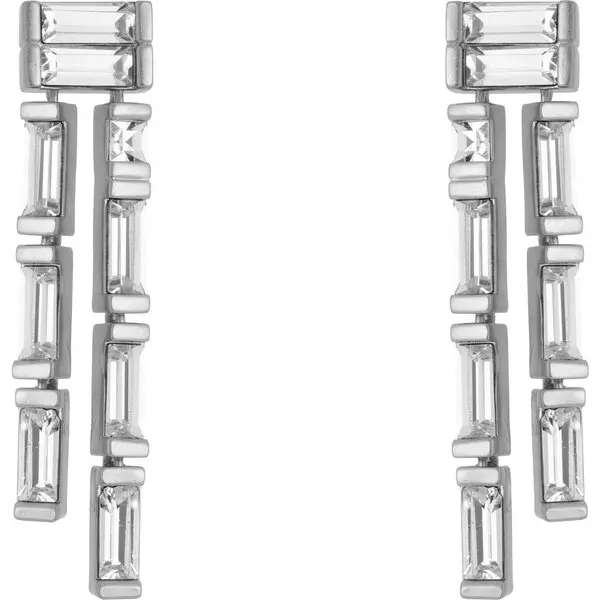 REISS Livia Linear Crystal Drop Earrings - Silver Tone/clear Crystal