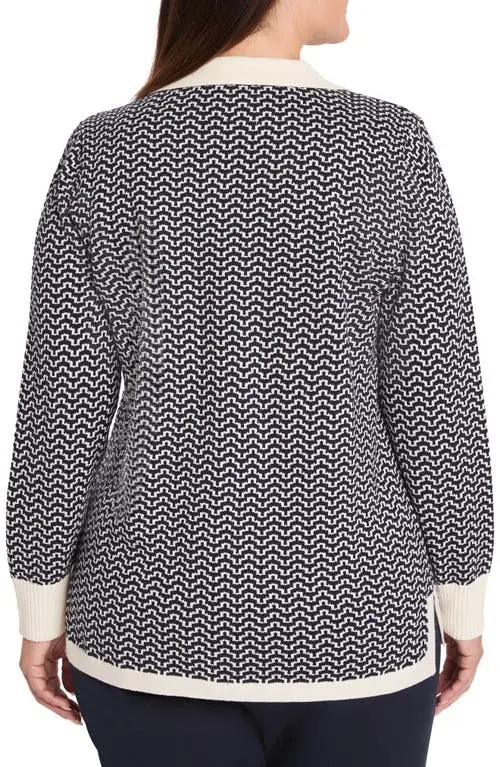 NIC+ZOE Two-tone Jacquard Cotton Blend Sweater