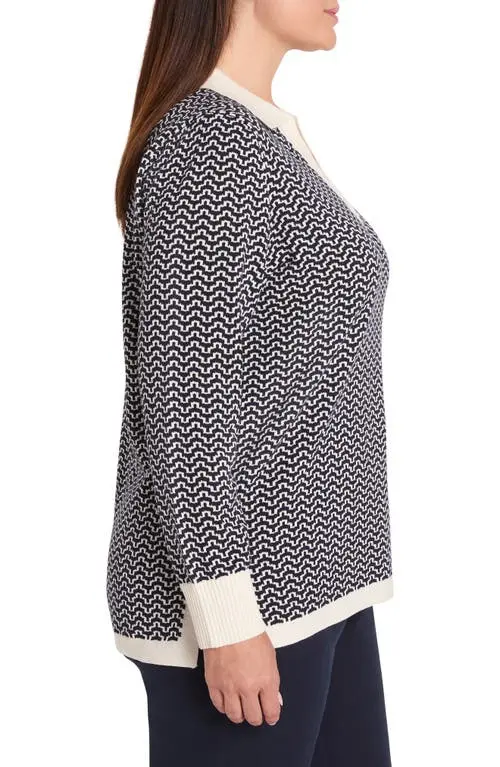 NIC+ZOE Two-tone Jacquard Cotton Blend Sweater