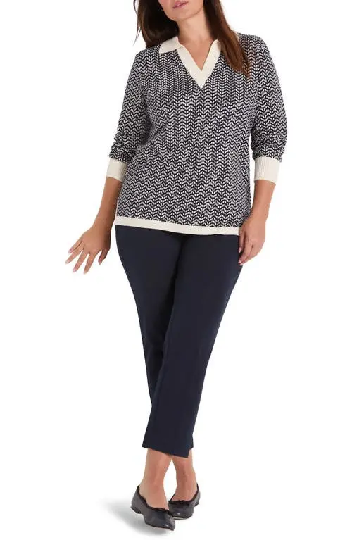 NIC+ZOE Two-tone Jacquard Cotton Blend Sweater