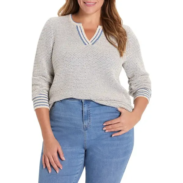 NIC+ZOE Textured Split Neck Sweater