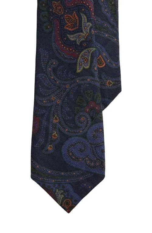 Ralph Lauren Purple Label Mulsanne Paisley Cashmere & Silk Neck Tie - Navy Multi