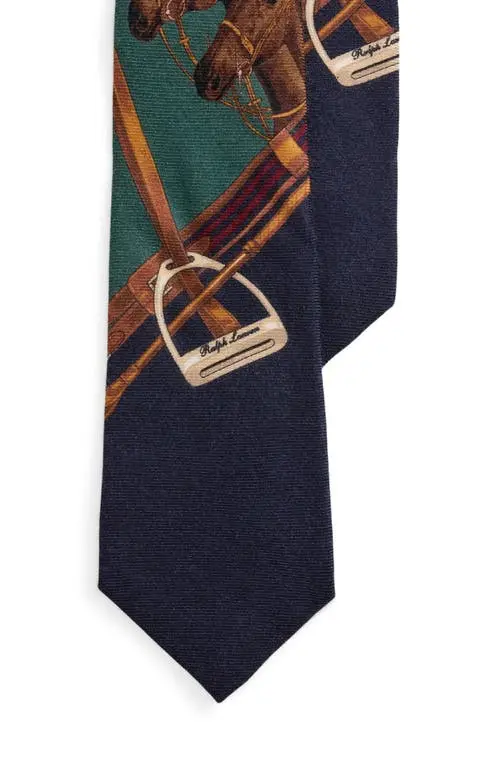 Ralph Lauren Purple Label Equestrian Cashmere And Silk Tie - Navy