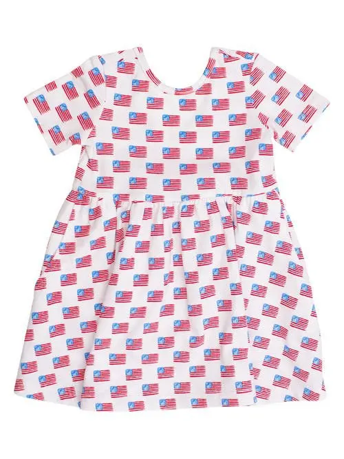 RUFFLEBUTTS Knit Short Sleeve Twirl Dress - Freedom Flags