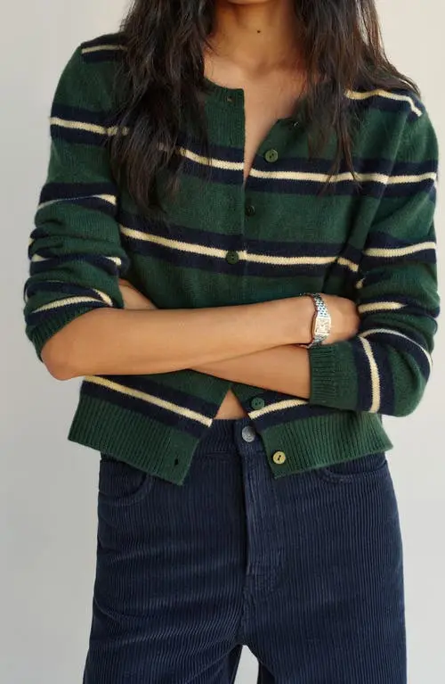 REFORMATION Clara Stripe Cashmere Cardigan - Dark Pine Multi Stripe