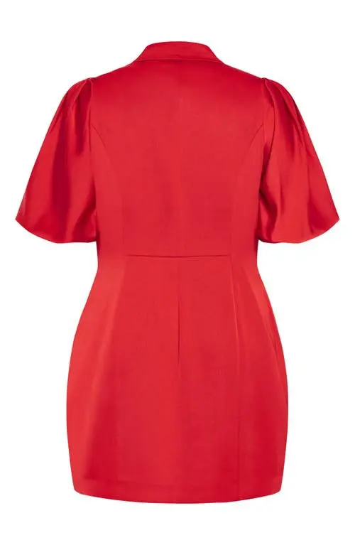 City Chic Satin Blazer Dress With Short Sleeves - Red