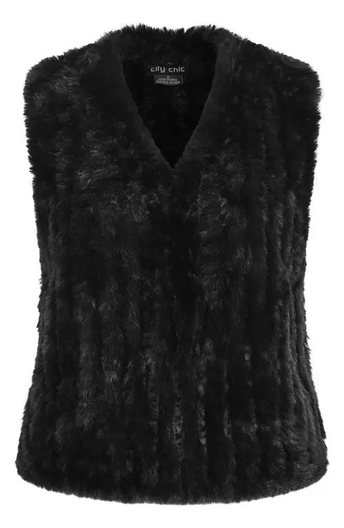 City Chic Eve Faux Fur Vest - Black