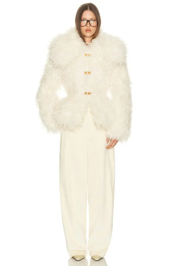 HELSA Faux Shearling Jacket With Dramatic Collar