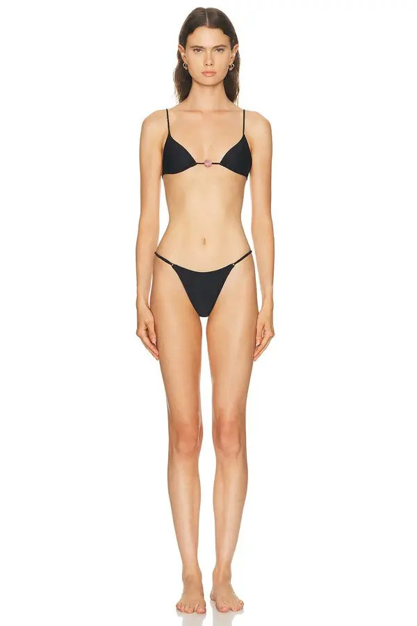 TROPIC OF C Luna Superfine Bikini Bottom - Black Seersucker