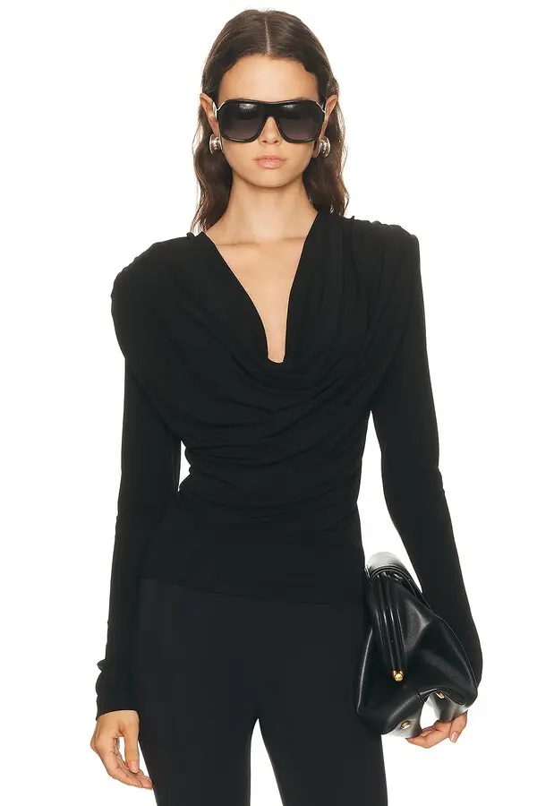 Wardrobe.NYC Evening Cowl Neck Top - Black