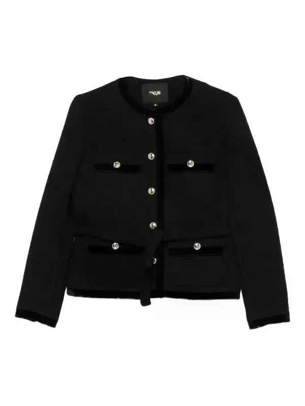 Maje Velvet-trim Belted Jacket