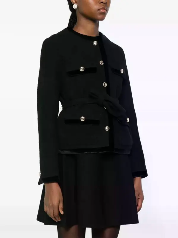 Maje Velvet-trim Belted Jacket