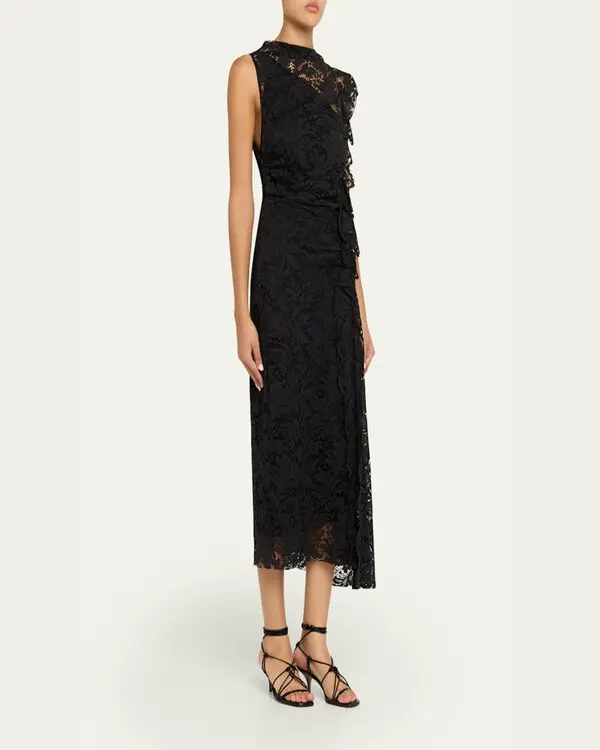A.L.C. Astrid Draped Lace Midi Dress - Black