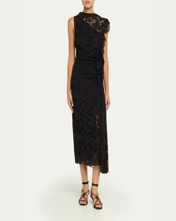 A.L.C. Astrid Draped Lace Midi Dress - Black