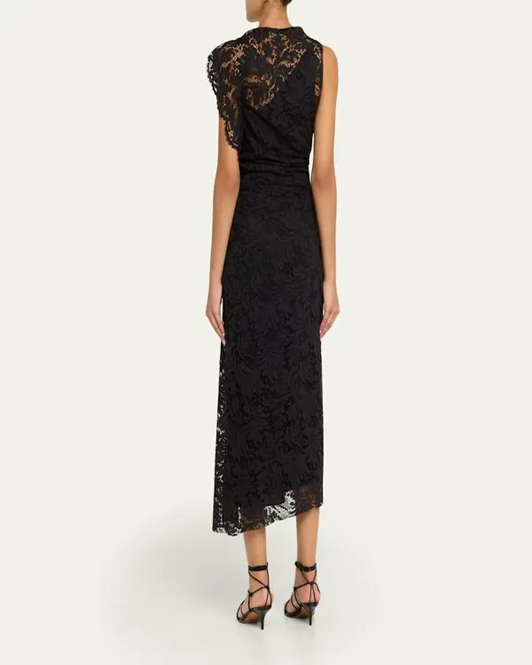 A.L.C. Astrid Draped Lace Midi Dress - Black