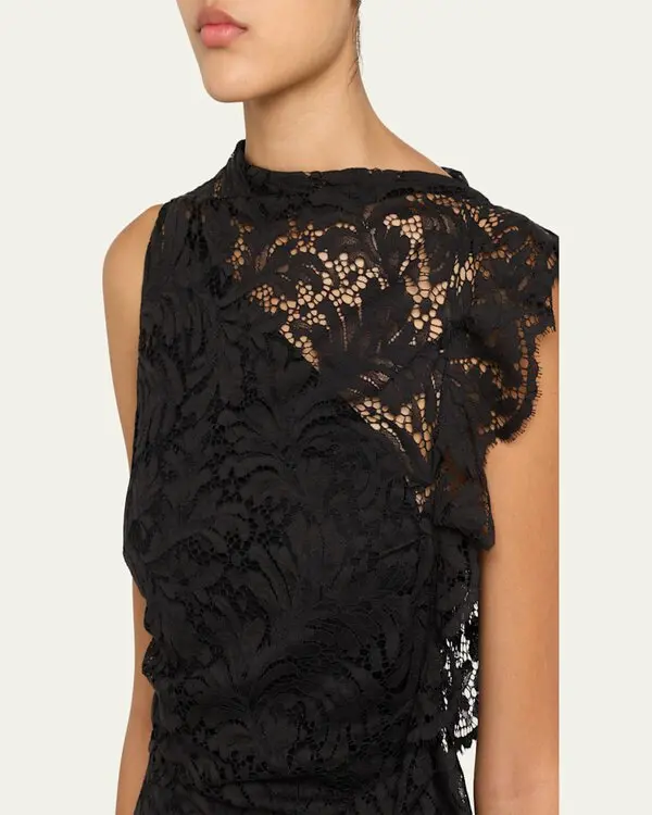 A.L.C. Astrid Draped Lace Midi Dress - Black