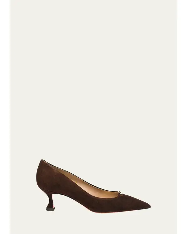 Santoni 55mm Sabine Suede Buckle Pumps - Brown