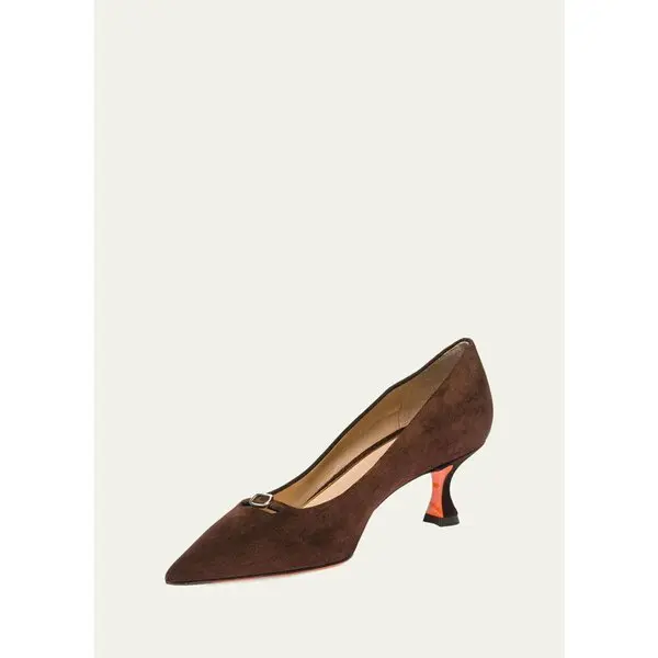 Santoni 55mm Sabine Suede Buckle Pumps - Brown