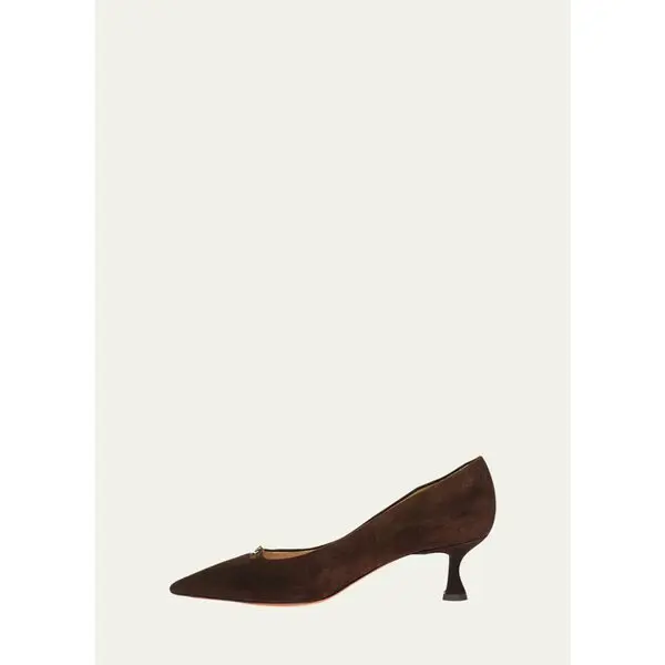 Santoni 55mm Sabine Suede Buckle Pumps - Brown