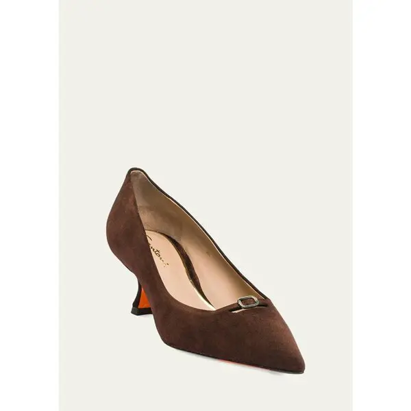 Santoni 55mm Sabine Suede Buckle Pumps - Brown